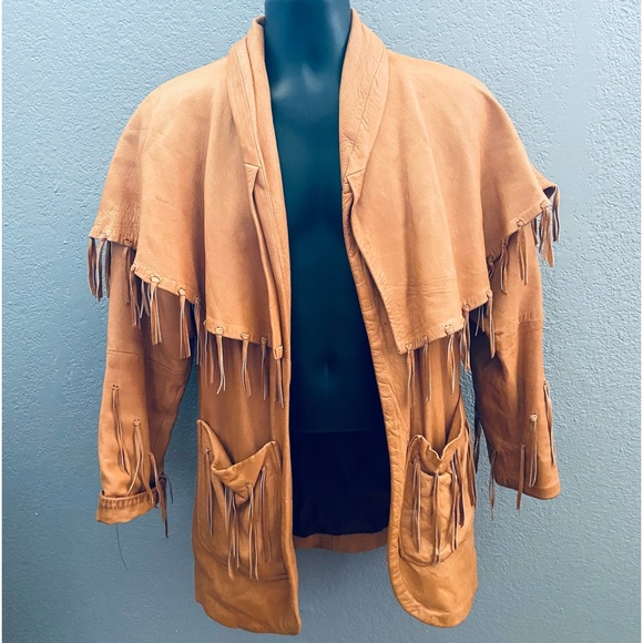 Jackets & Coats | Custom Made Vintage Caramel Color Fringe Jacket W ...